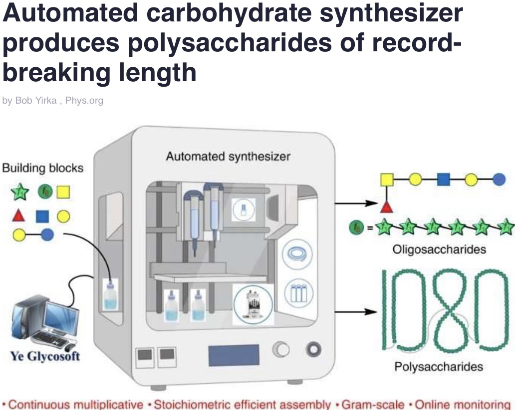 Automated carbohydrate synthesizer produces polysaccharides of record ...